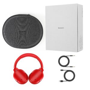 Wotdehi Active Noise Cancelling Headphones, Deep Bass Wireless Headphone, Noise Reduction Headsets with Voice Assistant, Memory Protein Earpads 40 Hours Playtime for Travel/Home/Office-Red