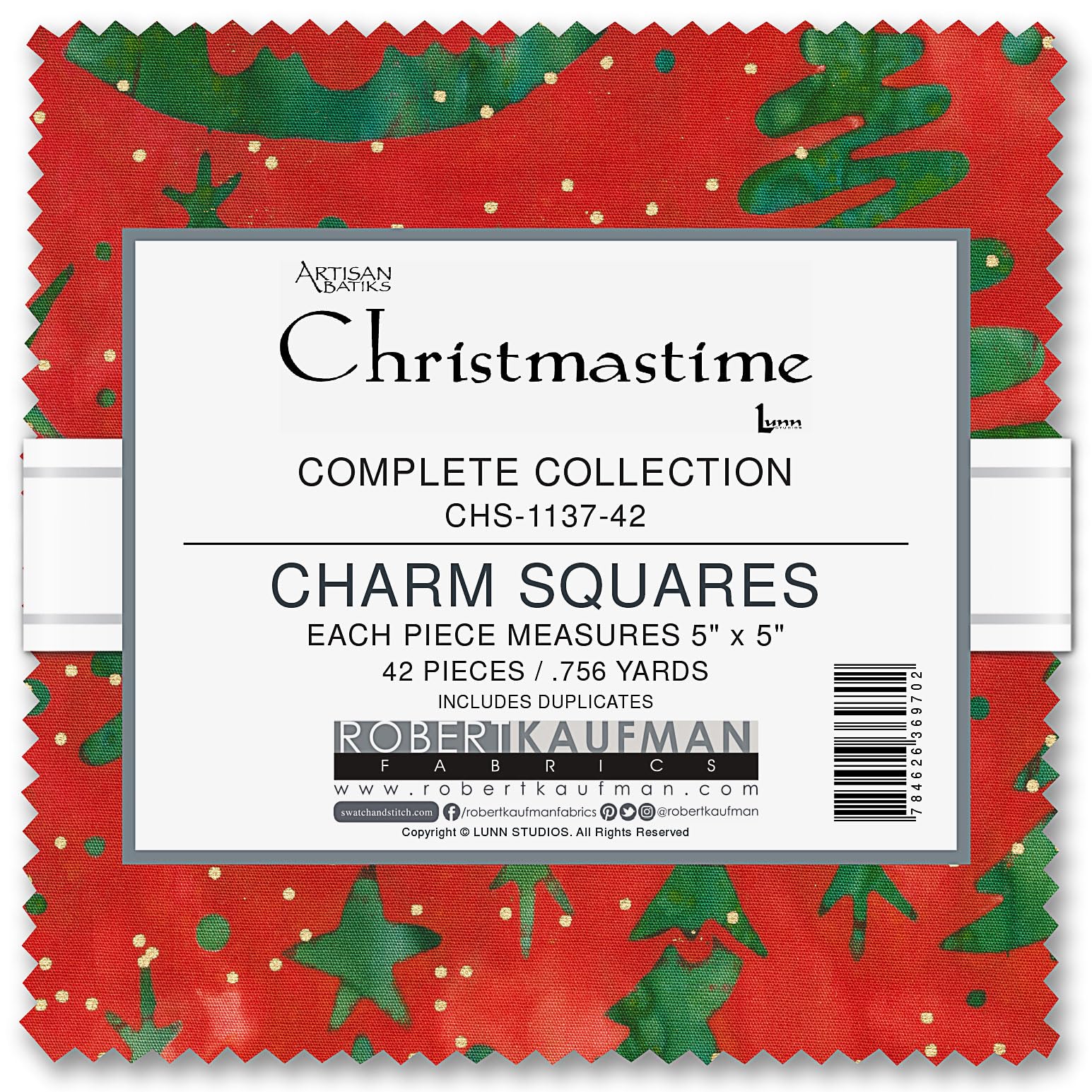 Lunn Studios Artisan Batiks Christmastime 42 5-inch Squares Charm Pack Robert Kaufman CHS-1137-42