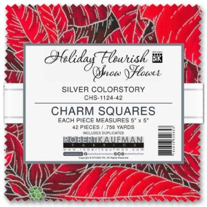 holiday flourish snow flower silver 42 5-inch squares charm pack robert kaufman chs-1124-42