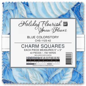 holiday flourish snow flower blue 42 5-inch squares charm pack robert kaufman chs-1123-42