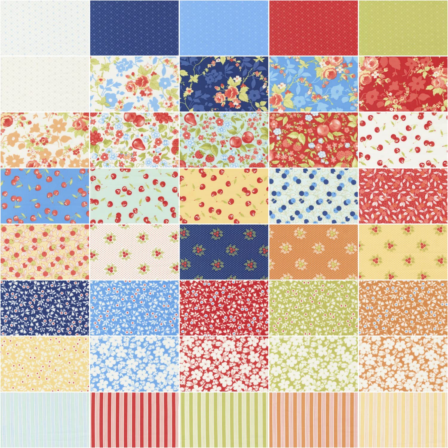 Fruit Cocktail Charm Pack by Joanna Figueroa; 42-5" Precut Fabric Quilt Squares