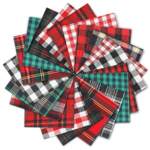 whaline 30pcs christmas plaid fabric squares buffalo check cotton fabric squares red green black white quilting fabric patchwork 15 design precut quilt charm squares for diy art craft sewing, 5 x 5"