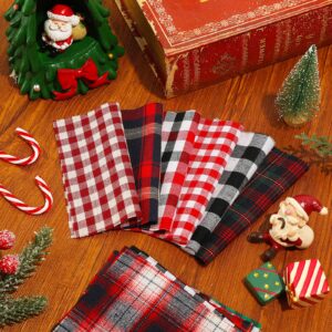 Whaline 30Pcs Christmas Plaid Fabric Squares Buffalo Check Cotton Fabric Squares Red Green Black White Quilting Fabric Patchwork 15 Design Precut Quilt Charm Squares for DIY Art Craft Sewing, 5 x 5"