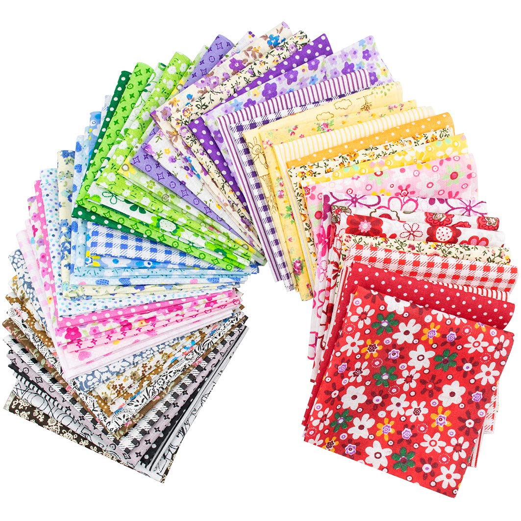 Foraineam 300Pcs 4" x 4" (10cm x 10cm) 60 Designs Assorted Cotton Craft Fabric Bundle Printed Patchwork Squares for DIY Sewing Quilting Scrapbooking