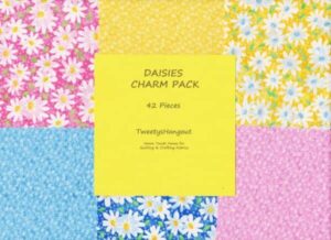 flashphoenix quality sewing fabric – yellow pink, blue daisies 100% cotton quilt fabric; charm pack 42 pieces/pack 5 x 5