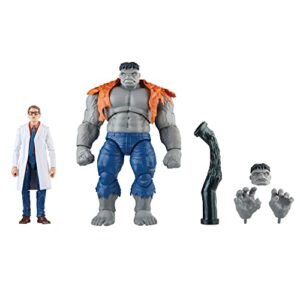 marvel legends series gray hulk and dr. bruce banner, avengers 60th anniversary collectible 6 inch action figures, 6 accessories