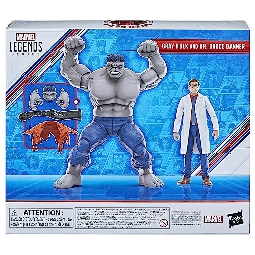 Marvel Legends Series Gray Hulk and Dr. Bruce Banner, Avengers 60th Anniversary Collectible 6 Inch Action Figures, 6 Accessories