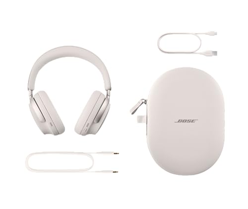 Bose QuietComfort Ultra Wireless Noise Cancelling Headphones with Spatial Audio, Over-the-Ear Headphones with Mic, Up to 24 Hours of Battery Life, White Smoke