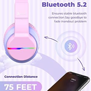 iClever BTH12 Kids Bluetooth Headphones 2 Pack,Colorful LED Lights Wireless Kids Headphones,74/85/94dB Volume Limited,55H Playtime,Bluetooth 5.2,Over Ear Headphones for iPad/Tablet/Traveling