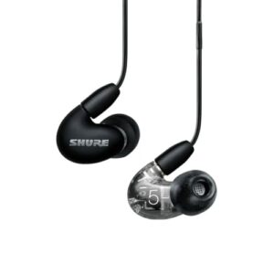 shure aonic 5 wired sound isolating earbuds, high definition sound + natural bass, three drivers, secure in-ear fit, detachable cable, durable quality, compatible with apple & android devices - black