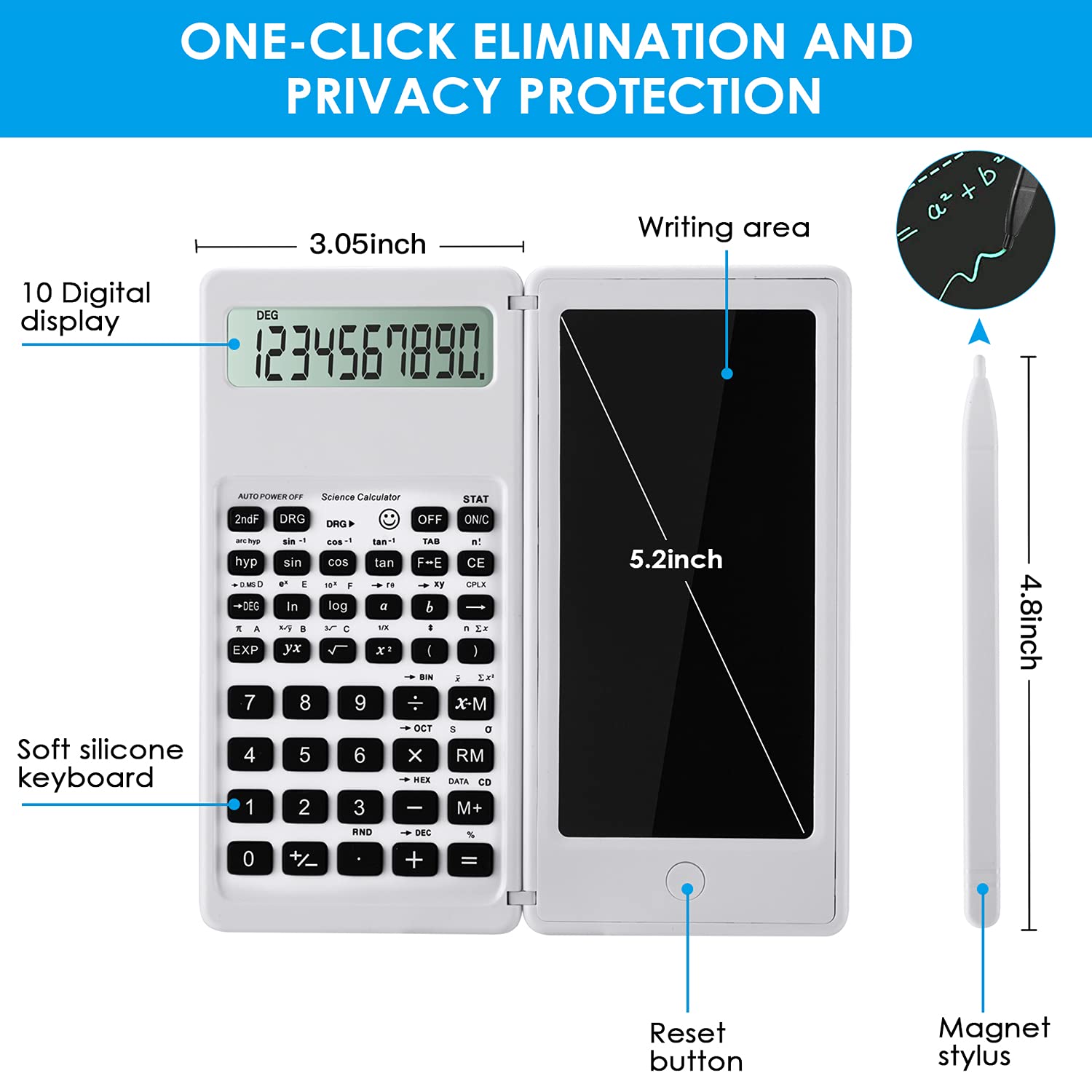 IPepul Scientific Calculators for Students, 10-Digit Large Screen, Math Calculator with Notepad, Classroom Must Haves for Middle High School Supplies & College （White）