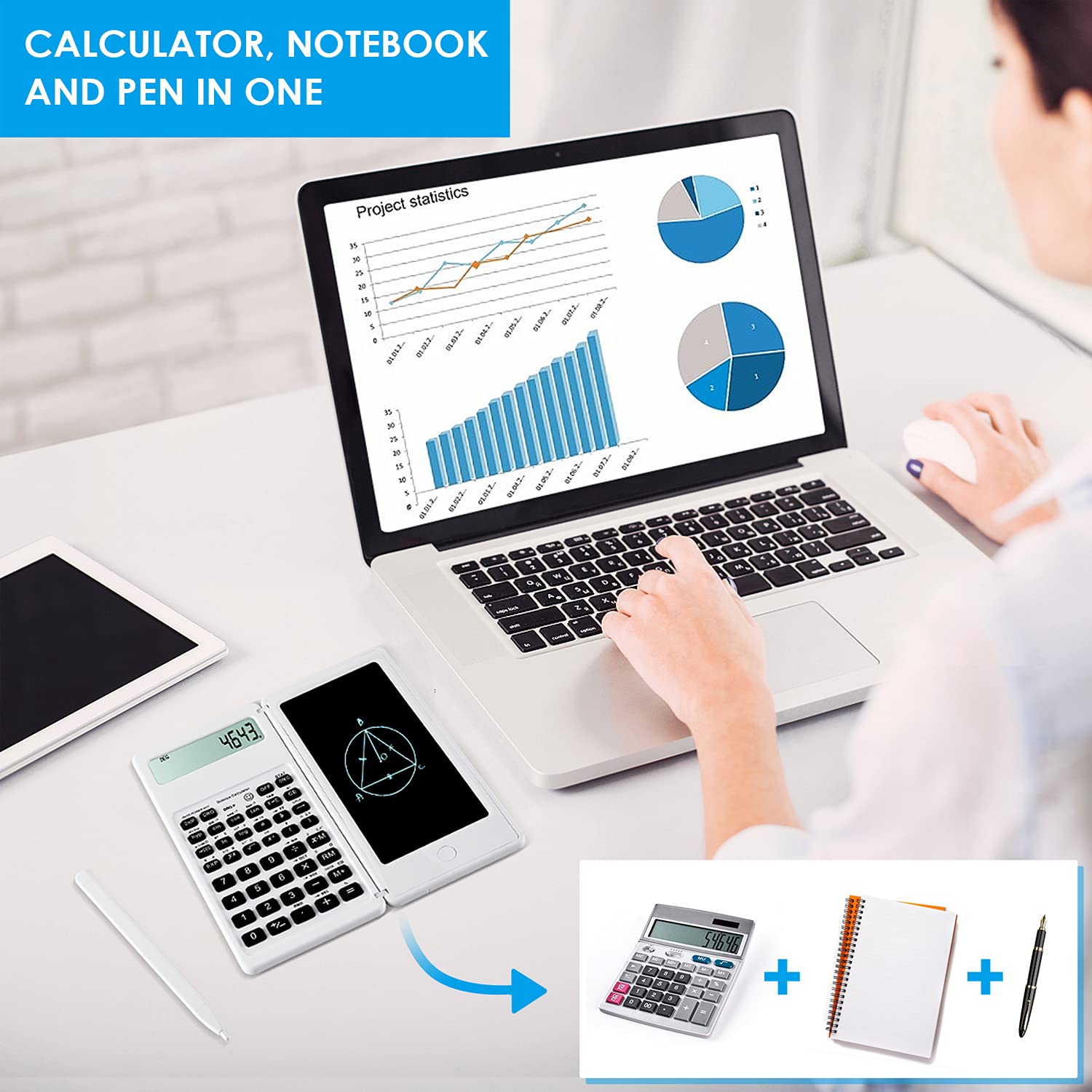 IPepul Scientific Calculators for Students, 10-Digit Large Screen, Math Calculator with Notepad, Classroom Must Haves for Middle High School Supplies & College （White）