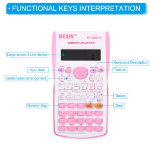 PATIKIL Scientific Calculator, 2-Line Standard Engineering Calculator with 240 Function 12 Digit LCD Display Math Calculator for Office Business, Pink