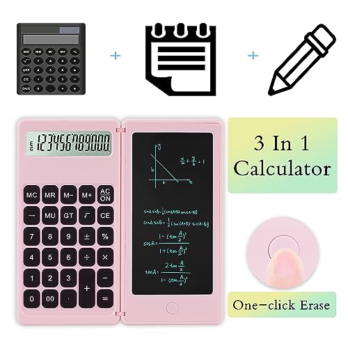 IPepul Calculator，Pink Kawaii calculators Desktop with Writing Screen, Large Display, and Quiet Design - Ideal for Students and Office Workers (Pink)