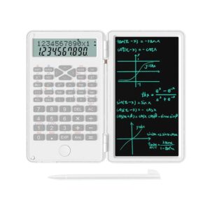 2 in 1 scientific calculator with writing tablet, desktop pocket lcd science calculator notepad professional financial calculator for home school office business(white)