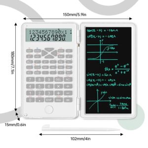 2 in 1 Scientific Calculator with Writing Tablet, Desktop Pocket LCD Science Calculator Notepad Professional Financial Calculator for Home School Office Business(White)