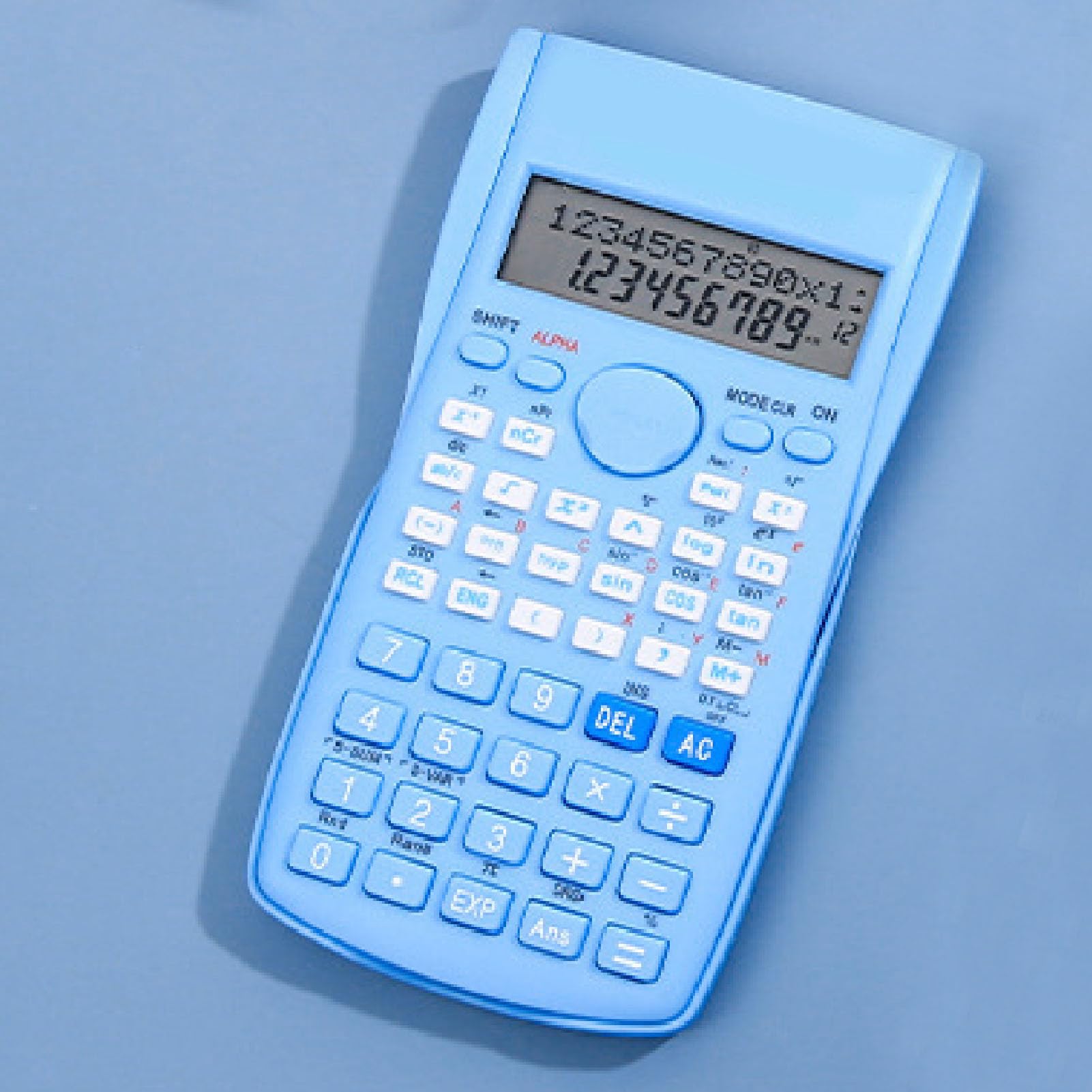 Scientific Calculator 12 Digit 240 Functions Multifunction Large Display Graphing Calculator with Sliding Hard Cover, Suitable for Students (Blue)