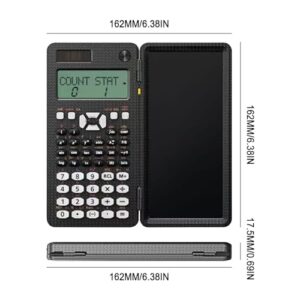 Scientific Calculator with Writing Table, 2 in 1 Desktop Pocket LCD Science Calculator Notepad Professional Financial Calculator for Home School Office Business, Solar & Battery Powered (Black)