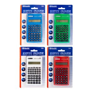 bazic scientific calculator 56 function w/slide-on case, engineering calculators lcd display, great for students and professionals, asst color, 12-pack