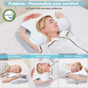 Pulatree Cervical Pillow for Neck Pain Relief, Odorless Contour Memory Foam Pillows with Cradles Design, Ergonomic Orthopedic Bed Pillows for Sleeping, Support Side Back Stomach Sleeper (Silky Cover)