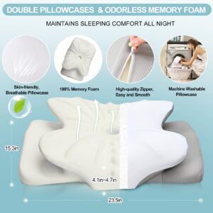 Pulatree Cervical Pillow for Neck Pain Relief, Odorless Contour Memory Foam Pillows with Cradles Design, Ergonomic Orthopedic Bed Pillows for Sleeping, Support Side Back Stomach Sleeper (Silky Cover)