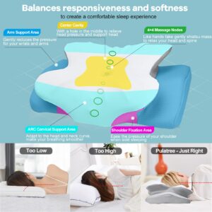 Pulatree Cervical Pillow for Neck Pain Relief, Odorless Contour Memory Foam Pillows with Cradles Design, Ergonomic Orthopedic Bed Pillows for Sleeping, Support Side Back Stomach Sleeper (Silky Cover)