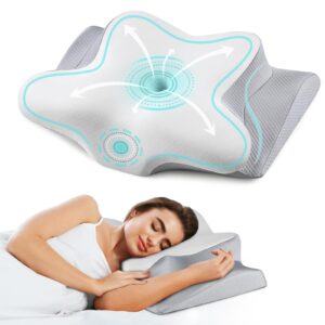 neck pillow cervical memory foam pillows for pain relief sleeping, ergonomic pillow for shoulder pain, orthopedic contour bed pillow for side, back & stomach sleepers with cooling pillowcase