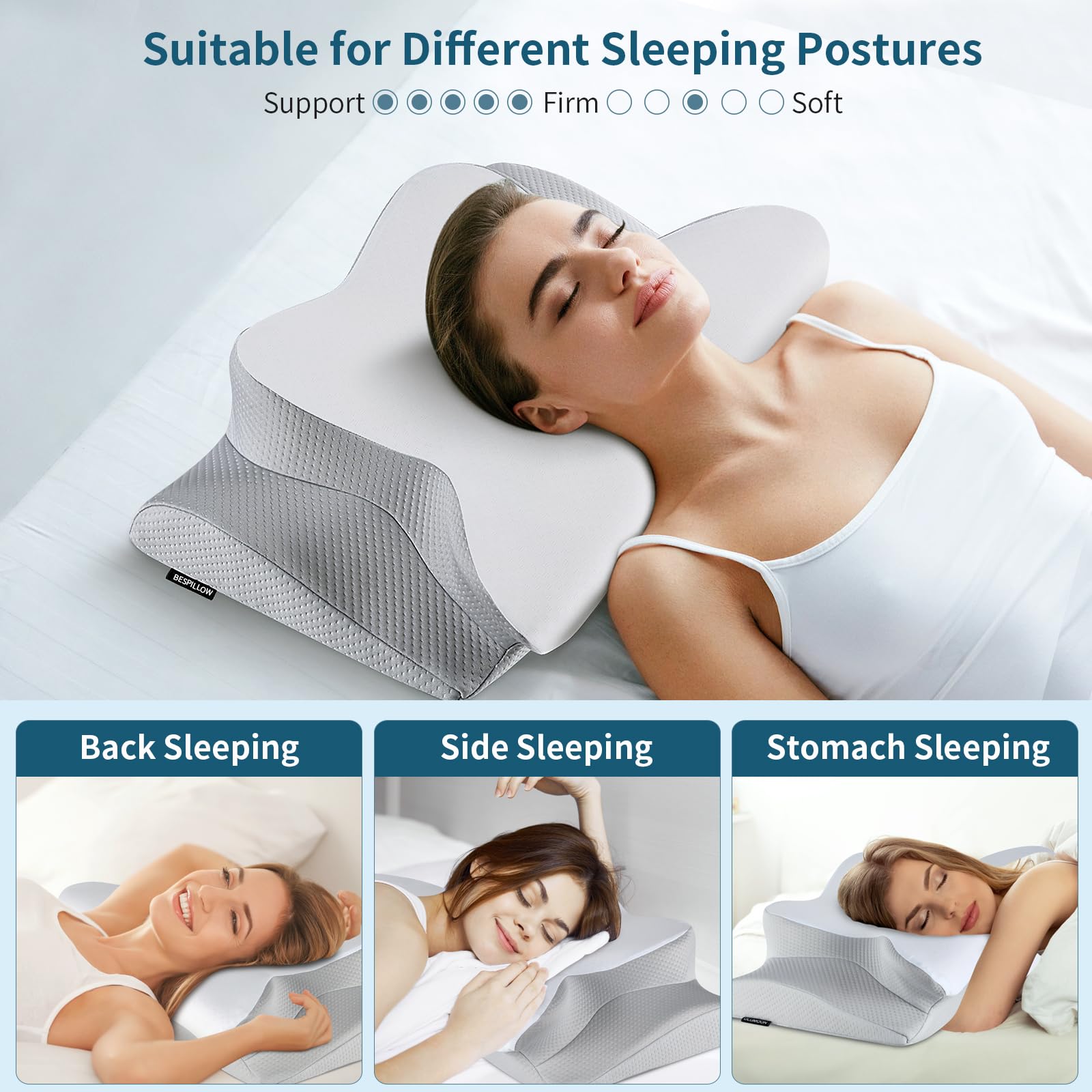 Neck Pillow Cervical Memory Foam Pillows for Pain Relief Sleeping, Ergonomic Pillow for Shoulder Pain, Orthopedic Contour Bed Pillow for Side, Back & Stomach Sleepers with Cooling Pillowcase