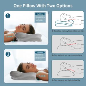 Neck Pillow Cervical Memory Foam Pillows for Pain Relief Sleeping, Ergonomic Pillow for Shoulder Pain, Orthopedic Contour Bed Pillow for Side, Back & Stomach Sleepers with Cooling Pillowcase