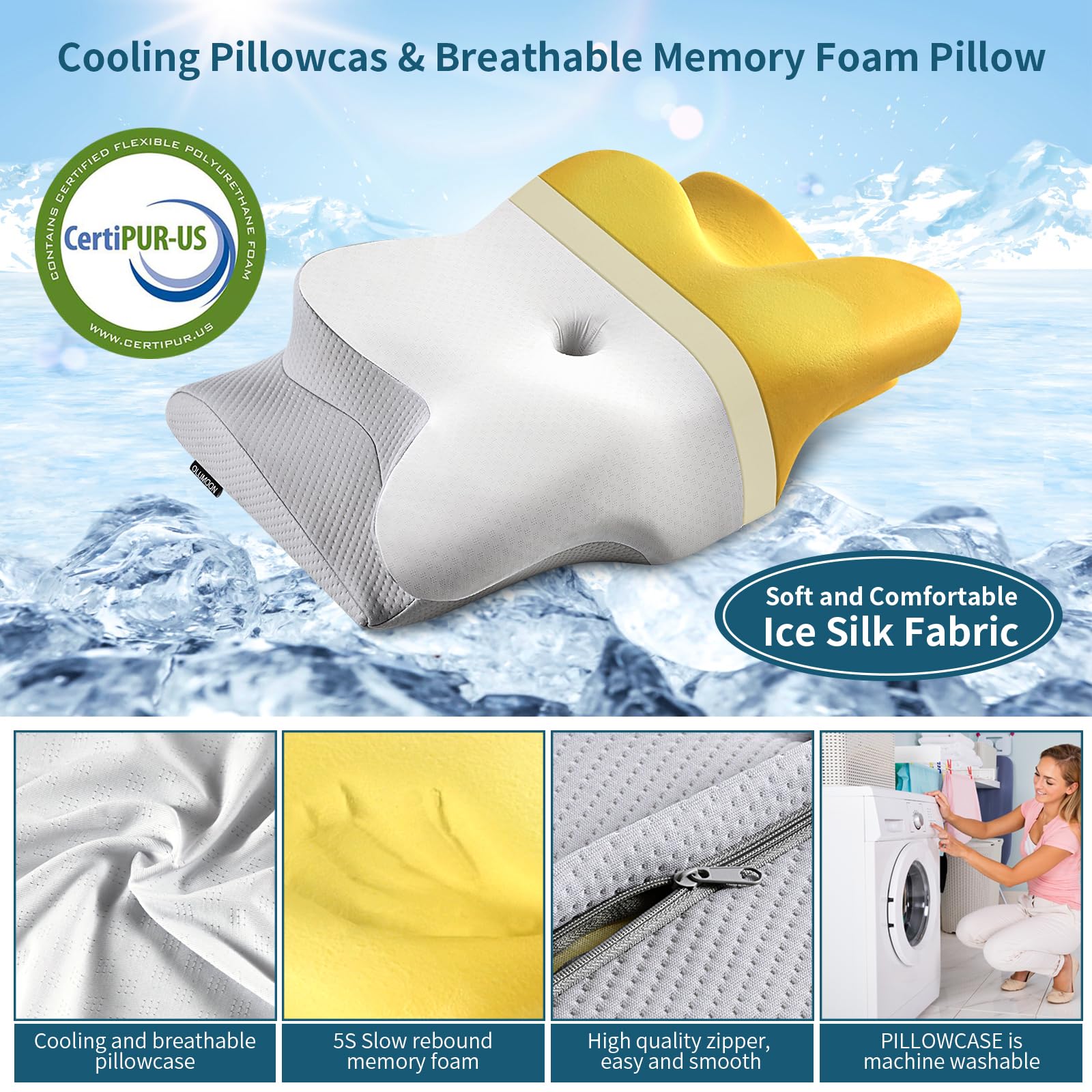 Neck Pillow Cervical Memory Foam Pillows for Pain Relief Sleeping, Ergonomic Pillow for Shoulder Pain, Orthopedic Contour Bed Pillow for Side, Back & Stomach Sleepers with Cooling Pillowcase