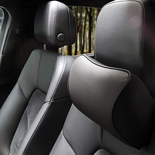 Aukee Memory Foam Car Neck Pillow Soft Leather Headrest for Driving Home Office Black (1PC)