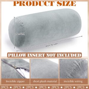 Newwiee 2 Pcs Cervical Neck Roll Pillow Cover with Zipper Round Pillow Covers Neck Roll Pillow Case Cylinder Soft Bolster Pillowcases for Cylindrical Cushion, Pillow Case Only (Gray,16 x 6 Inch)