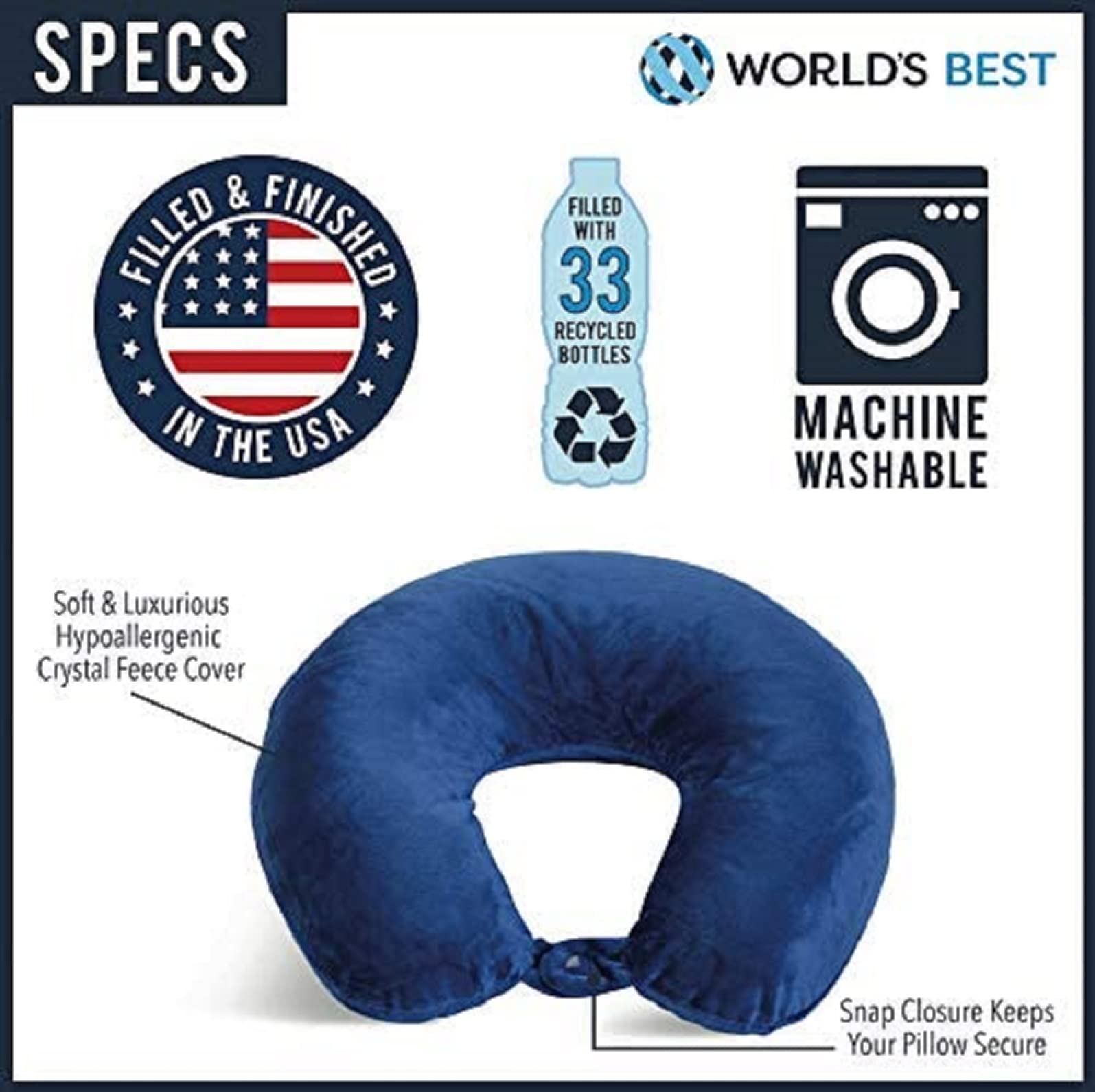 Wolf Essentials Adult Cozy Soft Microfiber Neck Pillow, Compact, Perfect for Plane or Car Travel, Light Blue