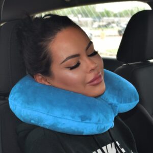 Wolf Essentials Adult Cozy Soft Microfiber Neck Pillow, Compact, Perfect for Plane or Car Travel, Light Blue