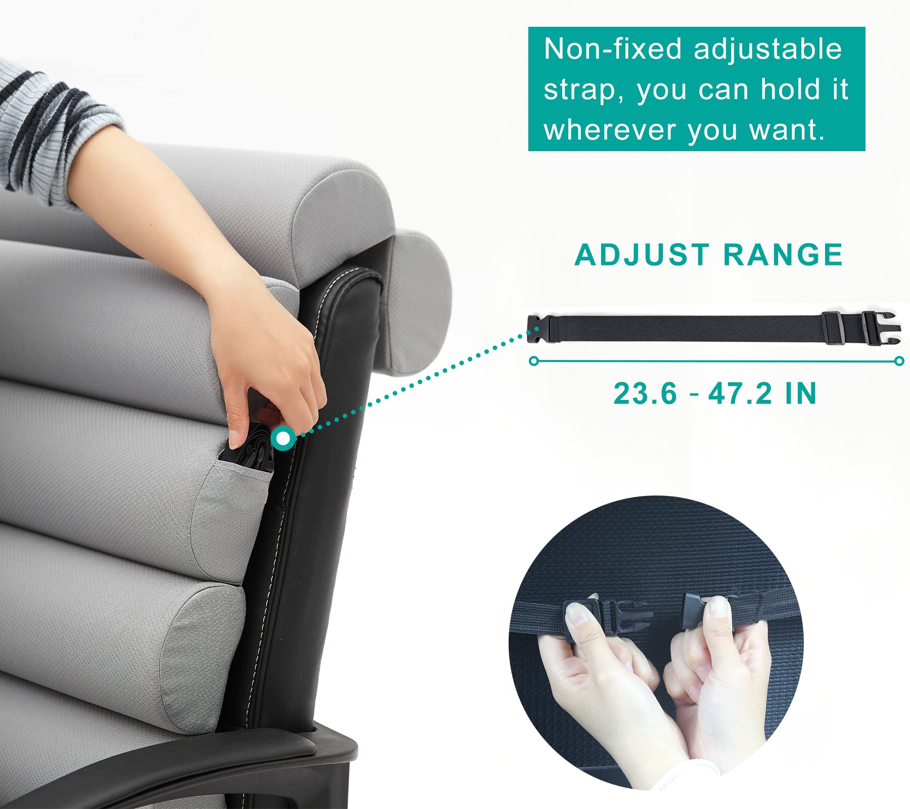 GIVANLEE Back Support Pillow for Office Chair,Computer/Desk Chair/Couch,Lumbar Support Pillow Adjustable for Chair,Patented 6-fold semi-circular Back Cushion Hanging on Office Chair,Soft