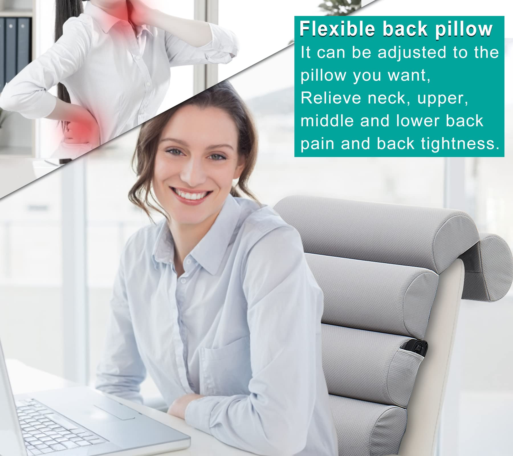 GIVANLEE Back Support Pillow for Office Chair,Computer/Desk Chair/Couch,Lumbar Support Pillow Adjustable for Chair,Patented 6-fold semi-circular Back Cushion Hanging on Office Chair,Soft