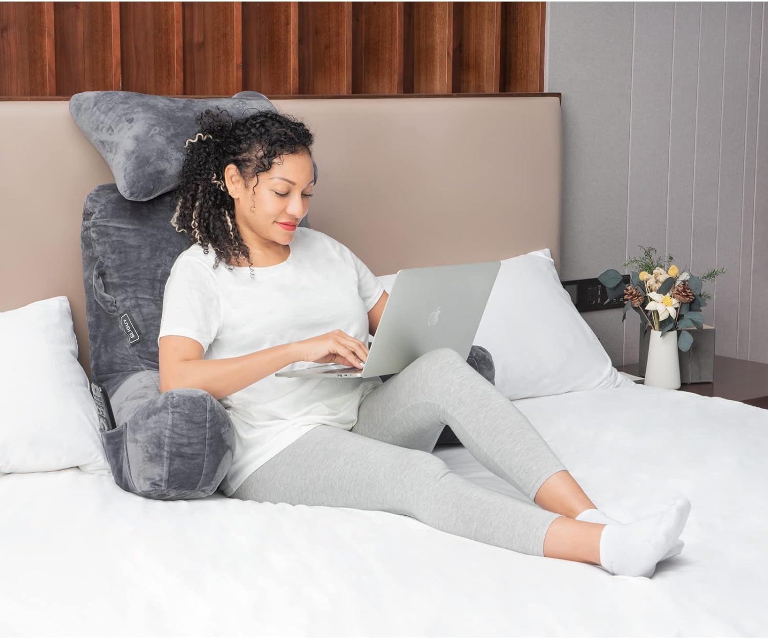 SLIGUY Reading Pillow Extra Large 31" Bed Rest Pillow with Detachable Neck Roll for Sitting in Bed or Couch Adult Back Pillow for Watching TV/Gaming/Relaxing