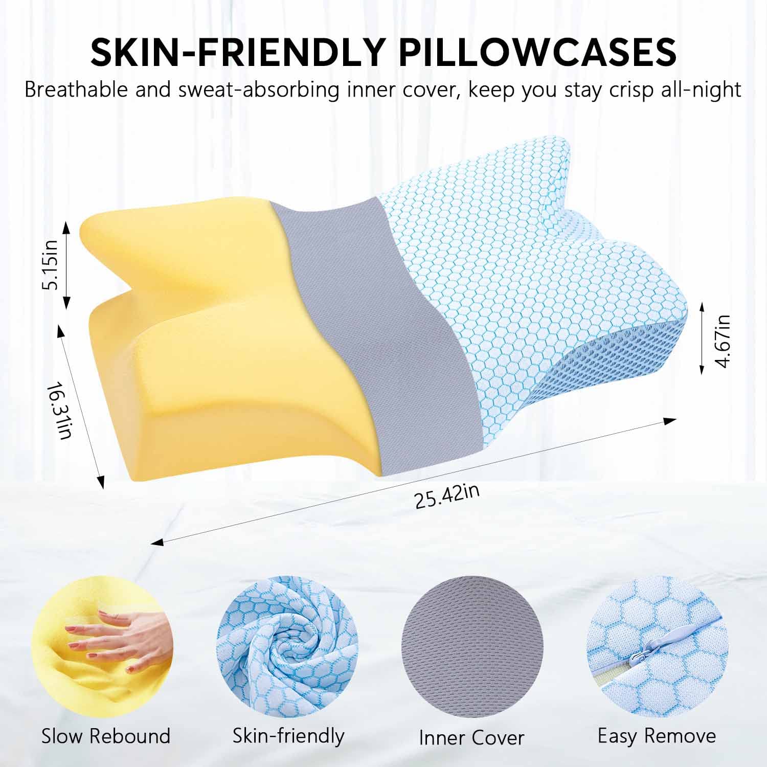 Anvo Cervical Neck Pillow for Neck and Shoulder Pain - Memory Foam Neck Pillows for Pain Relief Sleeping, Side Sleeper Pillow, Contour Orthopedic Firm Pillow for Back Stomach Sleeper - Blue