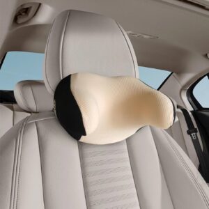 Really Helpful Car Headrest Pillow, Car Neck Pillow for Sleeping with Adjustable Strap, 100% Memory Foam & Breathable Removable Cover, Ergonomic Design - Softness Travel Car Pillow(Beige, 1PC)