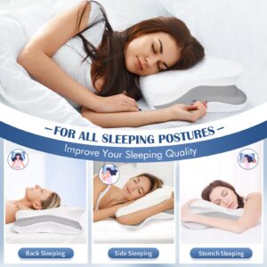 Cervical Pillow for Neck Pain Relief, Contour Memory Foam Pillows for Sleeping, Ergonomic Orthopedic Neck Support Pillow for Side, Back, Stomach Sleepers, Neck Pillow with Breathable Pillowcase, Gray