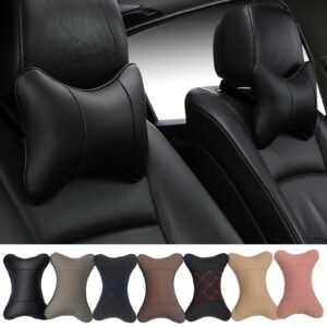 yuhuru car neck pillows both side pu leather 2pieces pack headrest fit for most cars filled fiber universal car pillow (black)