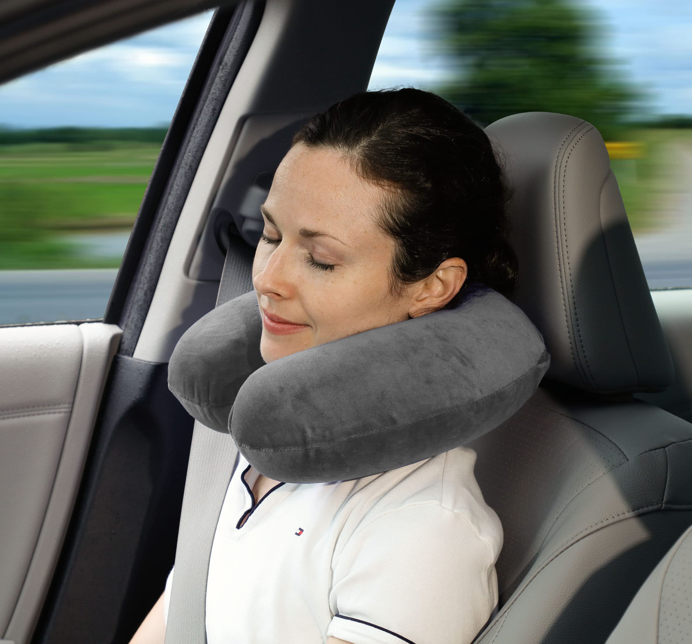 TravelMate Memory Foam Neck Pillow - Adjustable Thickness for Best Comfort, Grey