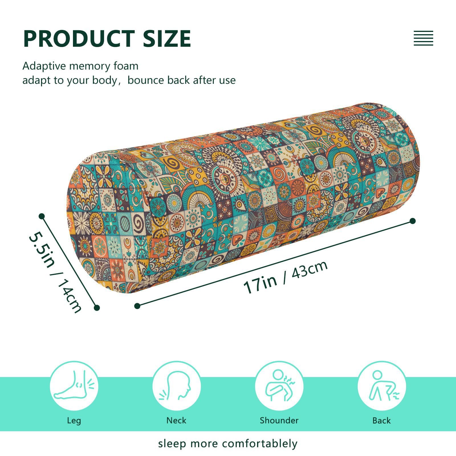 Vnurnrn Boho Mandala Neck Support Pillow Round Neck Roll Bolster Cylinder Pillow Cervical Pillows Round Neck Pillow for Leg Knee Back Head Support for Study Work Men Women