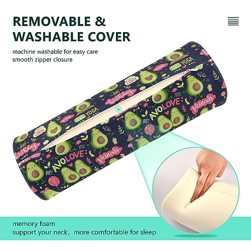 Vnurnrn Cartoon Avocado Flowers Neck Support Pillow Round Neck Roll Bolster Cylinder Pillow Cervical Pillows Round Neck Pillow for Leg Knee Back Head Support for Camp Work Women Men Traveling