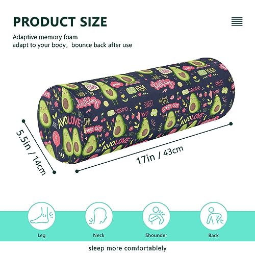 Vnurnrn Cartoon Avocado Flowers Neck Support Pillow Round Neck Roll Bolster Cylinder Pillow Cervical Pillows Round Neck Pillow for Leg Knee Back Head Support for Camp Work Women Men Traveling