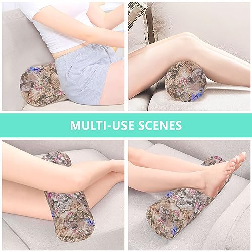 Vnurnrn Stamps Rose Flowers Butterflies Neck Support Pillow Round Neck Roll Bolster Cylinder Pillow Cervical Pillows Round Neck Pillow for Leg Knee Back Head Support for Camp Study Work Men