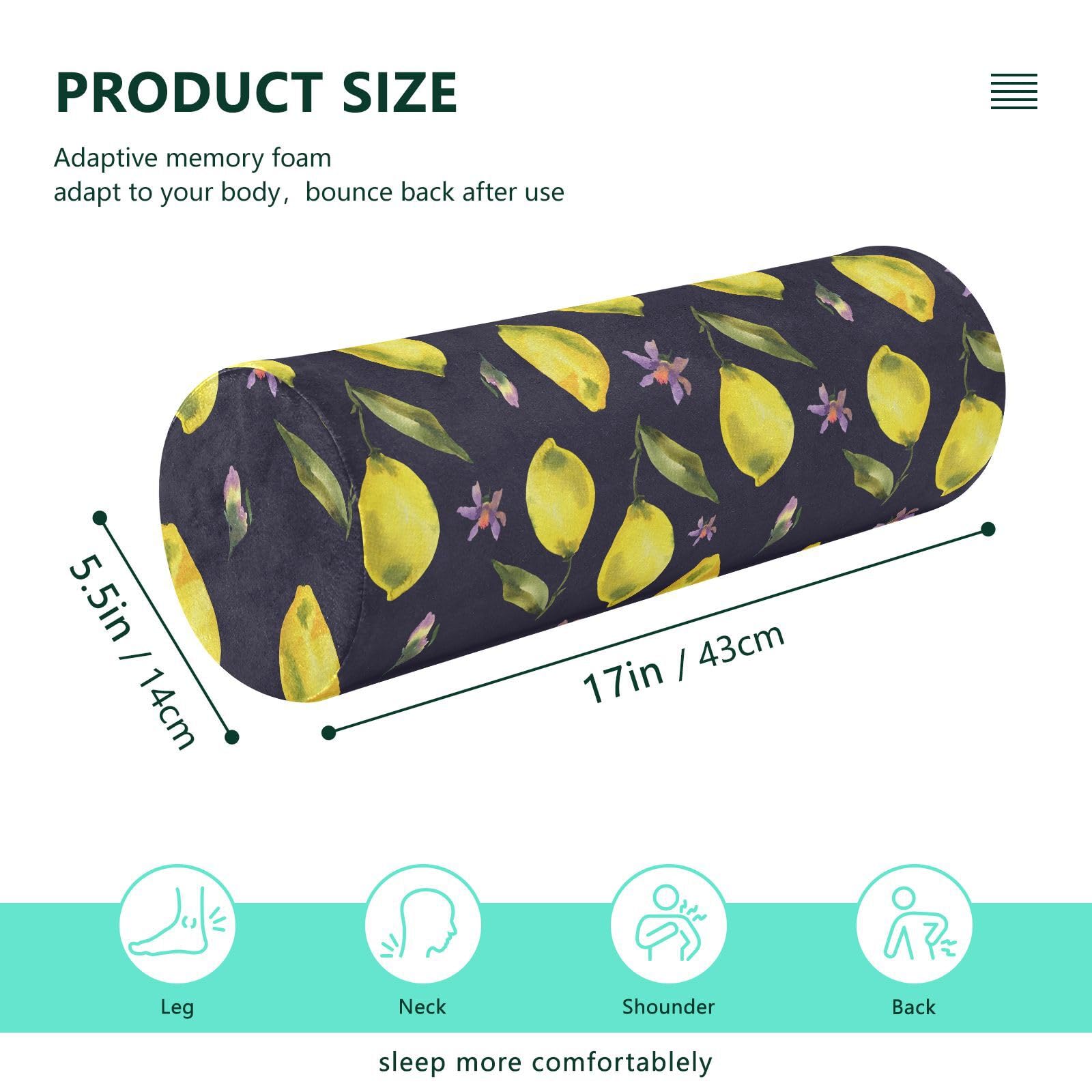 Vnurnrn Fresh Citrus Fruit Lemon Neck Support Pillow Round Neck Roll Bolster Cylinder Pillow Cervical Pillows Shoulder Pillow for Leg Knee Back Head Support for Study Work Men Women