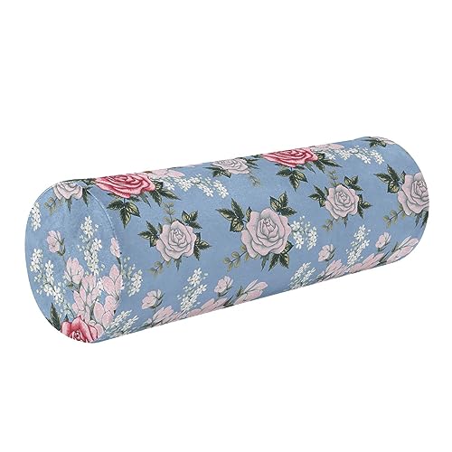 Vnurnrn Pink Rose Flowers Neck Support Pillow Round Neck Roll Bolster Cylinder Pillow Cervical Pillows Back Pillow for Leg Knee Back Head Support for Bedroom Camp Work Women Men