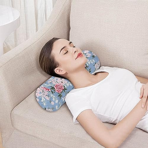 Vnurnrn Pink Rose Flowers Neck Support Pillow Round Neck Roll Bolster Cylinder Pillow Cervical Pillows Back Pillow for Leg Knee Back Head Support for Bedroom Camp Work Women Men