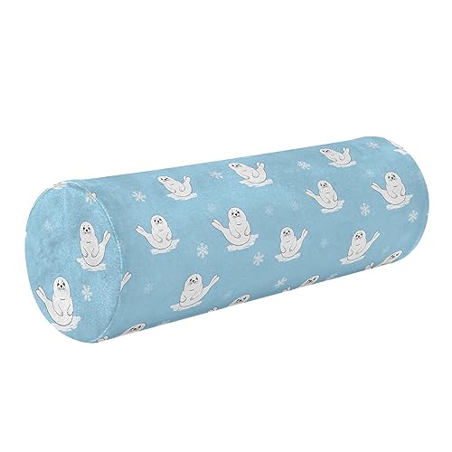 Vnurnrn Cute Cartoon Seal Pup Neck Support Pillow Round Neck Roll Bolster Cylinder Pillow Cervical Pillows Back Pillow for Leg Knee Back Head Support for Work Women Men Traveling Headrest